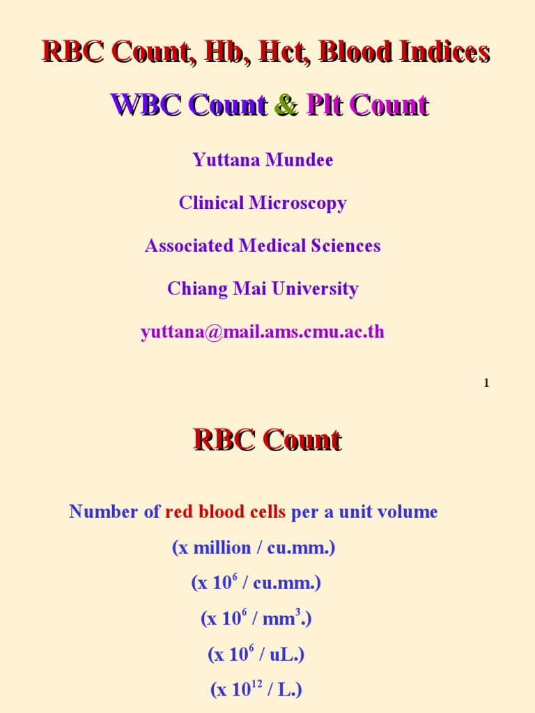 WBC Count: RBC Count, HB, HCT, Blood Indices WBC Count & PLT Count ...