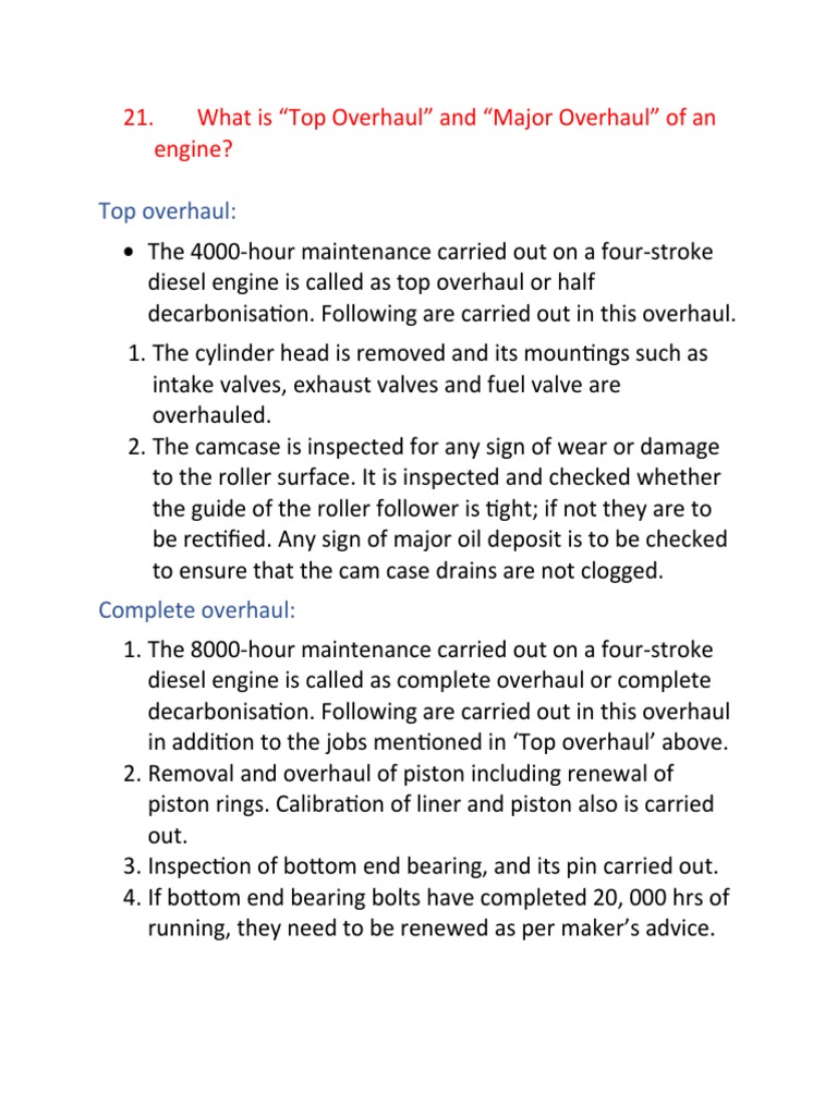 What Is "Top Overhaul" and "Major Overhaul" of An Engine? | Download ...
