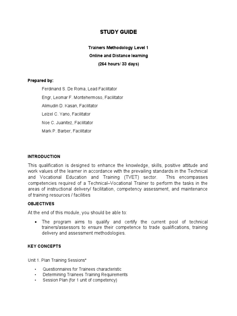 Trainers Methodology Level 1 Online Guide | PDF | Competence (Human ...