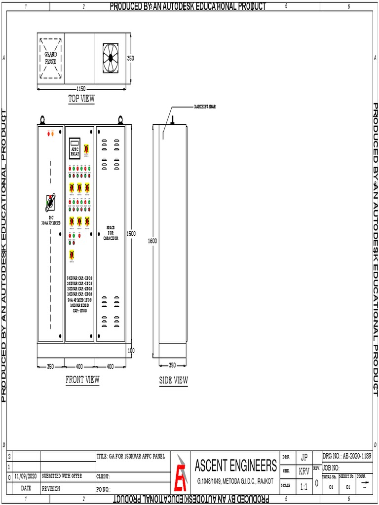 AutoCAD drawing of 150kVAR APFC panel | PDF | Electrical Engineering
