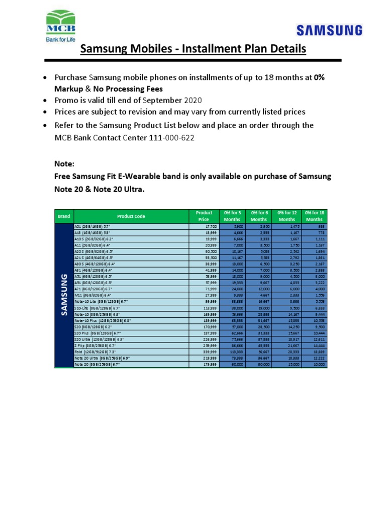 Samsung Mobiles - Installment Plan Details: Markup & No Processing Fees ...