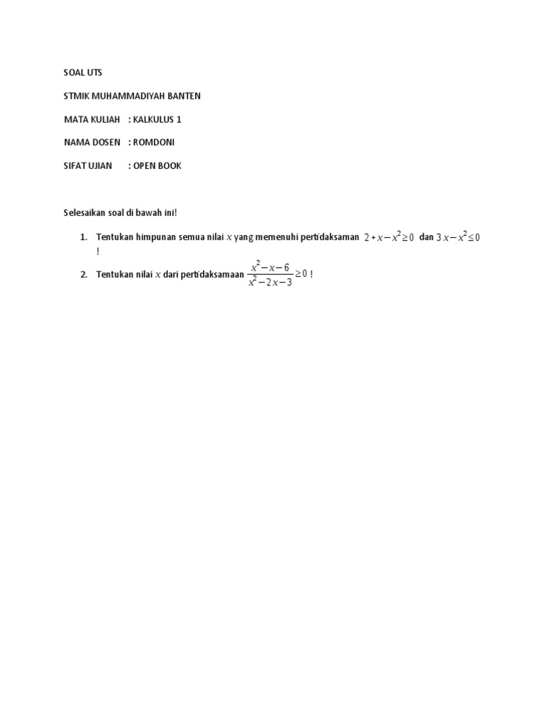 Soal Uts Kalkulus 2 | PDF