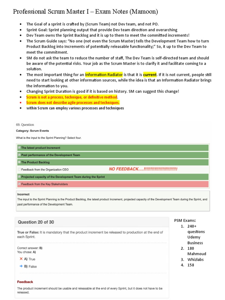 Professional Scrum Master I - EXAM NOTES | PDF | Scrum (Software ...