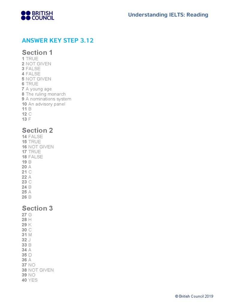 Section 1: Answer Key Step 3.12 | PDF