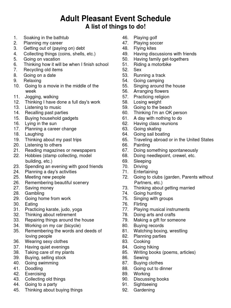 Adult Pleasant Activities List | PDF | Sports