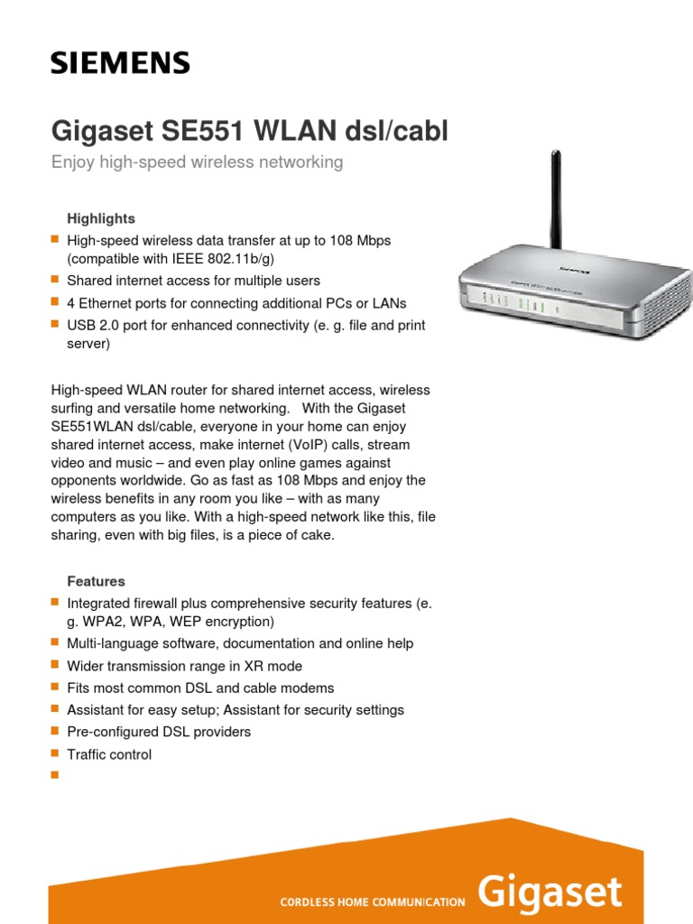 Gigaset SE551 WLAN DSL Cable | PDF | Wireless Lan | Internet Access