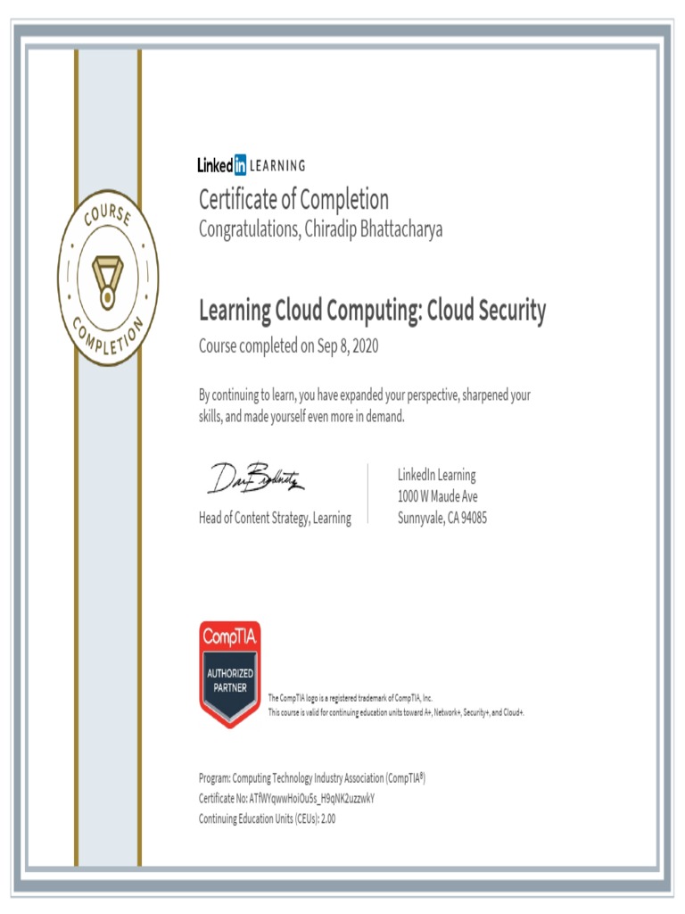 CertificateOfCompletion - Learning Cloud Computing - Cloud Security | PDF