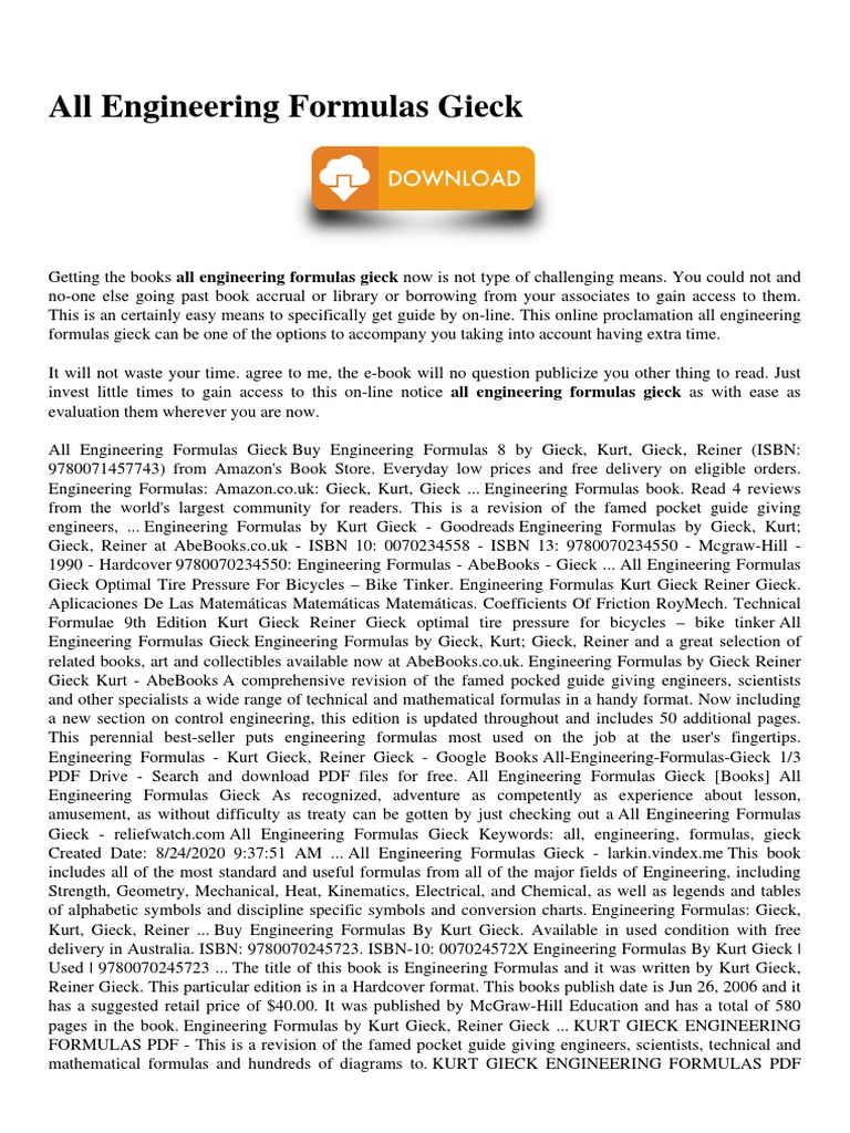 All Engineering Formulas Gieck | PDF | International Standard Book ...