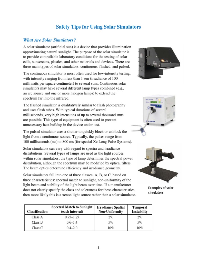 Solar Simulator Safety Tips | PDF | Electromagnetic Spectrum | Applied ...