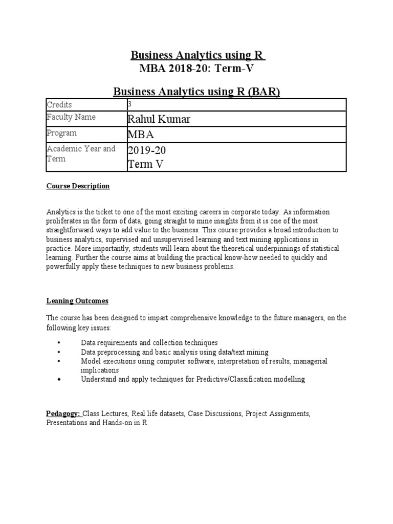 Business Analytics Using R-Course Outline | Download Free PDF ...