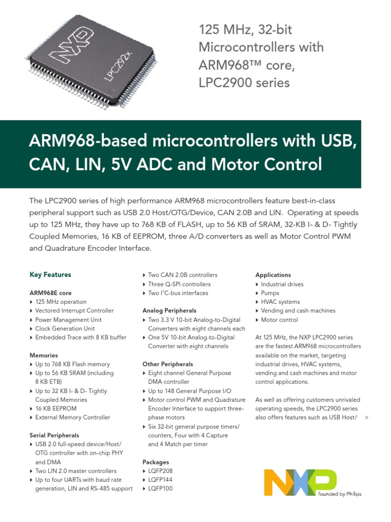 ARM968-based Microcontrollers With USB, CAN, LIN, 5V ADC and Motor Control | PDF | Central ...