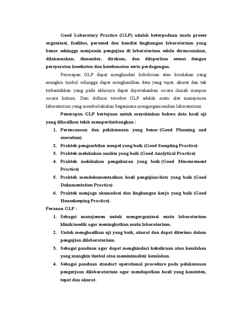 Good Laboratory Practice Untuk | PDF