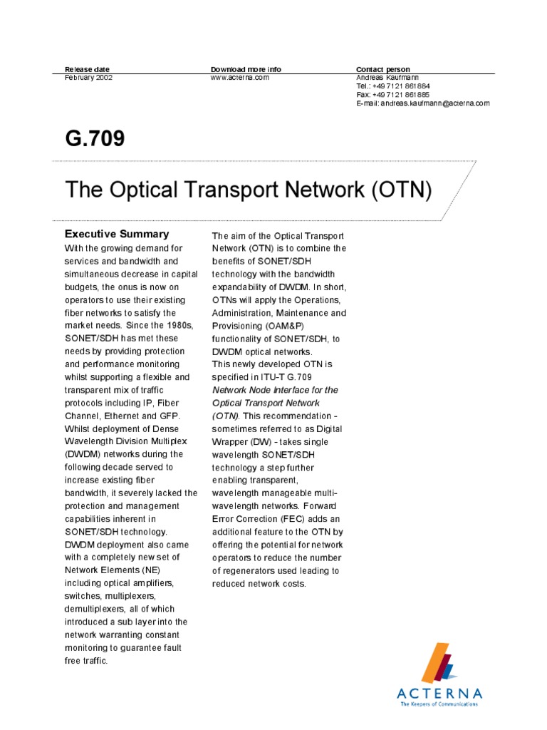 Otn Overview G709 Optical Transport Network Pdf Computer