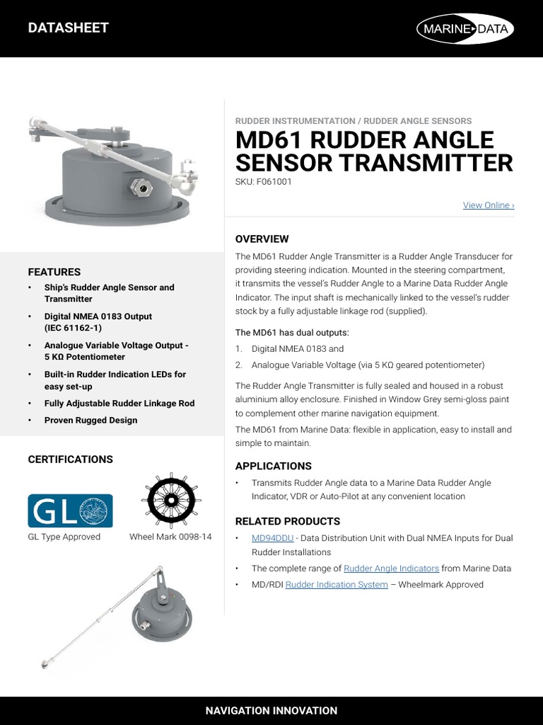 Md61 Rudder Angle Sensor Transmitter: Datasheet | PDF