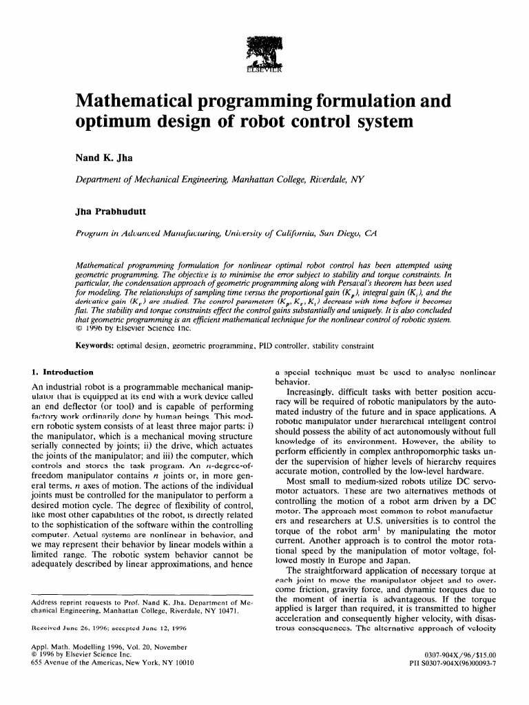 Robot Optimum Design | PDF | Mathematical Optimization | Control Theory
