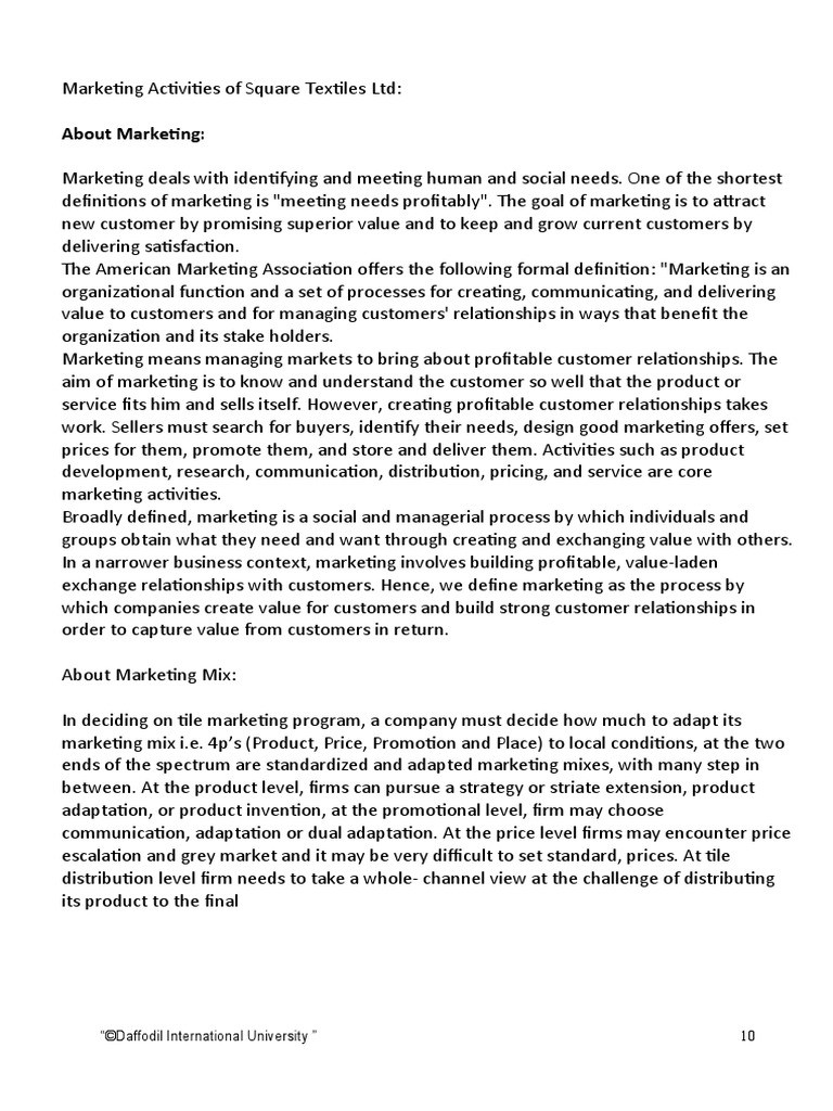 Marketing Activities of Square Textiles LTD | PDF | Rayon | Marketing