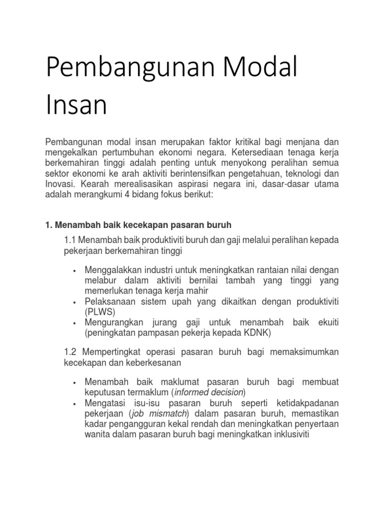 Pembangunan Modal Insan untuk Ekonomi | PDF