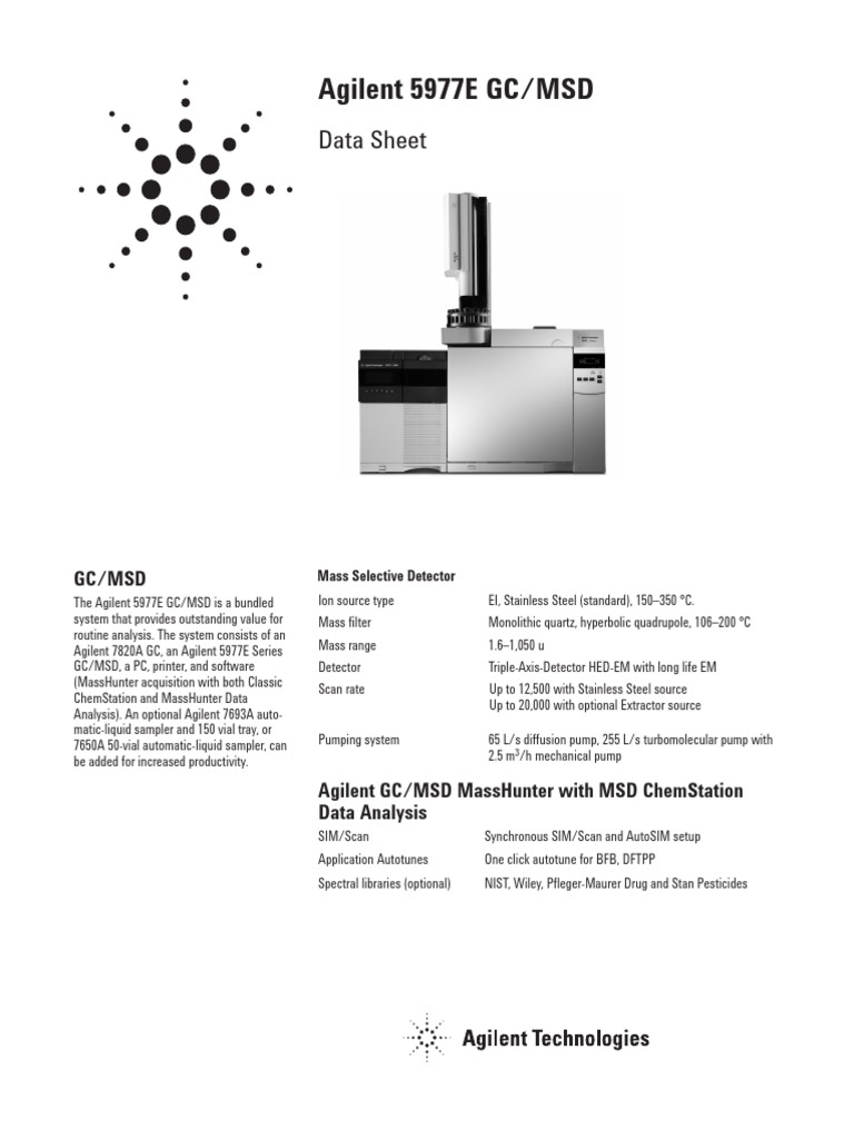 Agilent 5977E GC/MSD: Data Sheet | PDF | Gas Chromatography ...