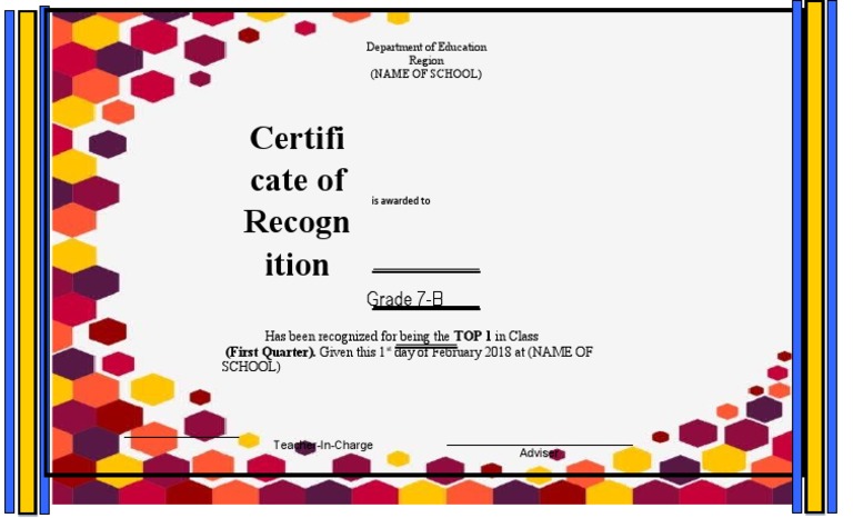 Certifi Cate of Recogn Ition: Grade 7-B | PDF