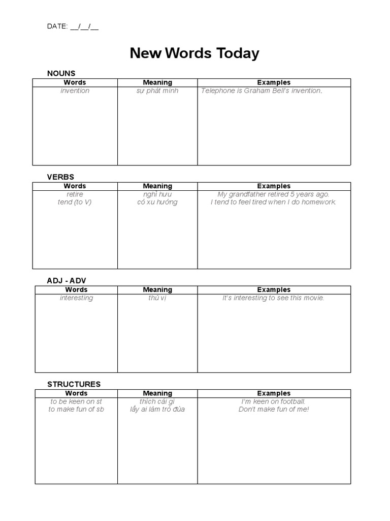 New Words Today: Nouns | PDF