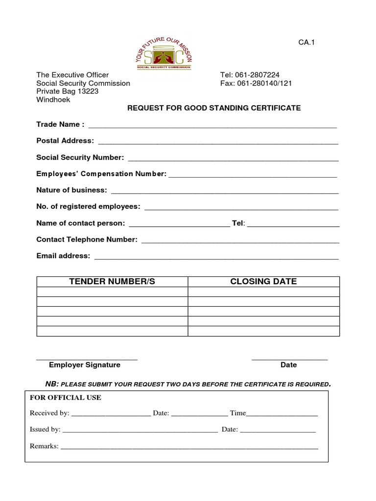 Good Standing Request Form | PDF