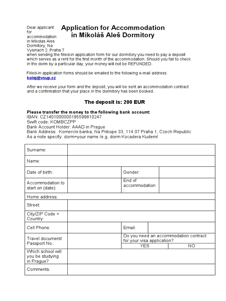 AAAD Application Form - Accommodation | PDF