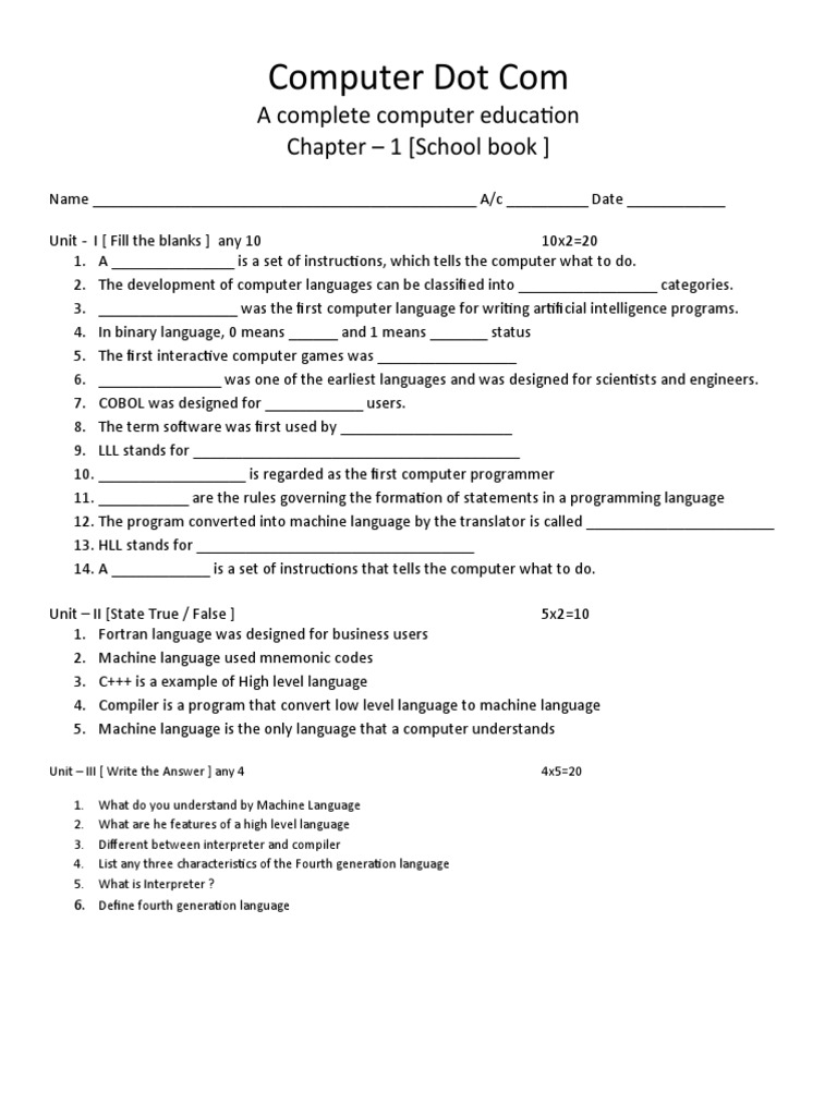 Computer Dot Com: A Complete Computer Education Chapter - 1 (School ...