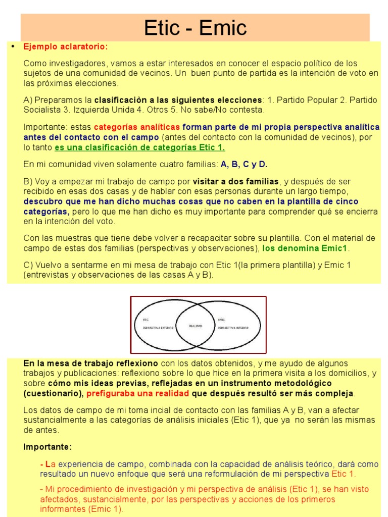 Etic y Emic en Investigación Antropológica | PDF | Etnografía ...