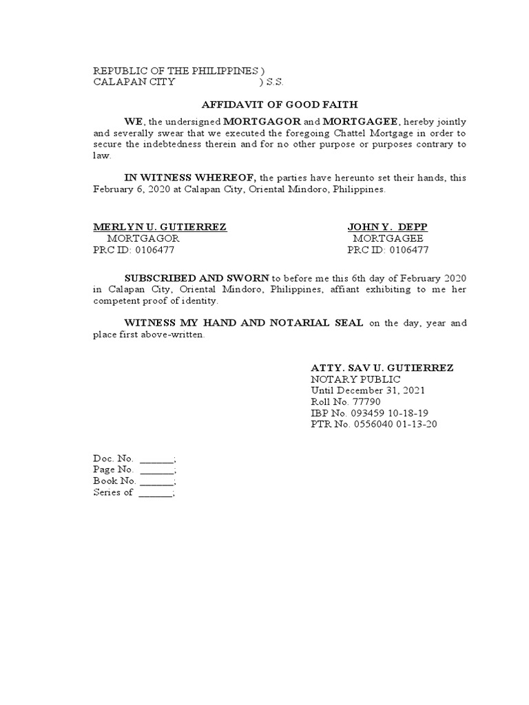 Affidavit of Good Faith | PDF