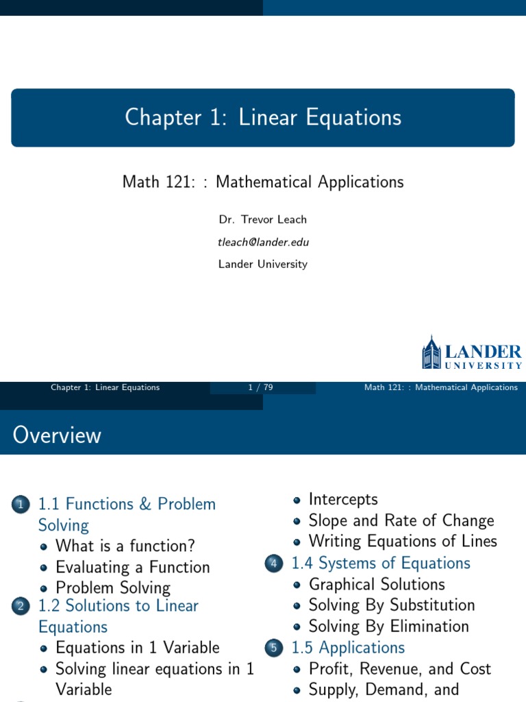 Chapter 1: Linear Equations: Math 121:: Mathematical Applications | PDF ...