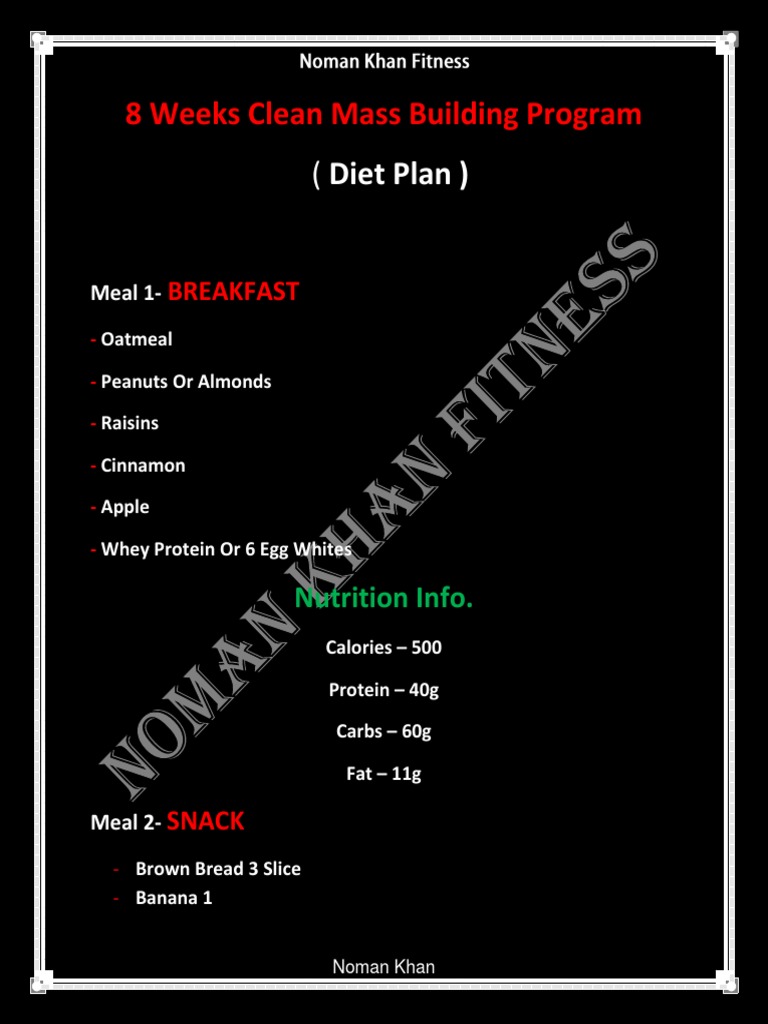 8 Weeks Clean Mass Building Program | PDF | Meal | Foods