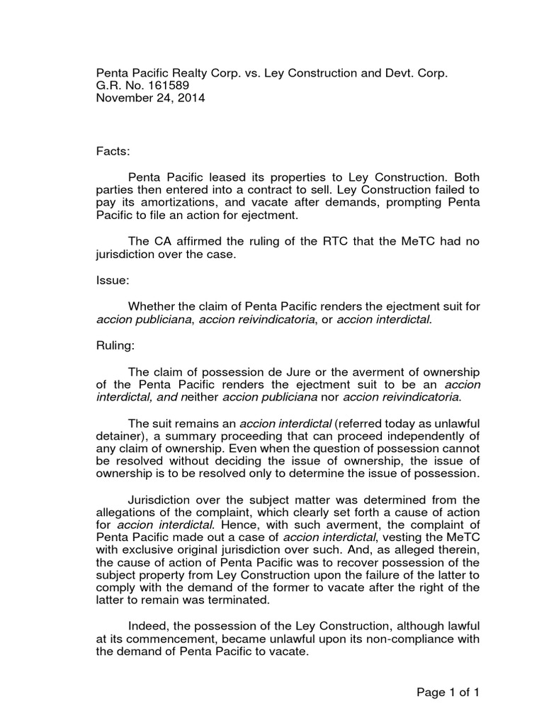 Penta Pacific vs. Ley Construction | PDF | Finance & Money Management ...
