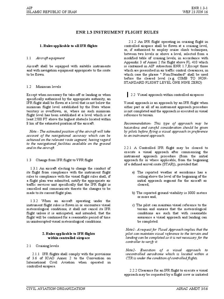 Enr 1.3 Instrument Flight Rules: 1. Rules Applicable To All IFR Flights ...