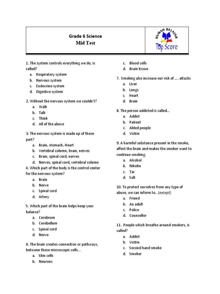 Grade 6 Science Syafana | PDF | Cell (Biology) | Central Nervous System