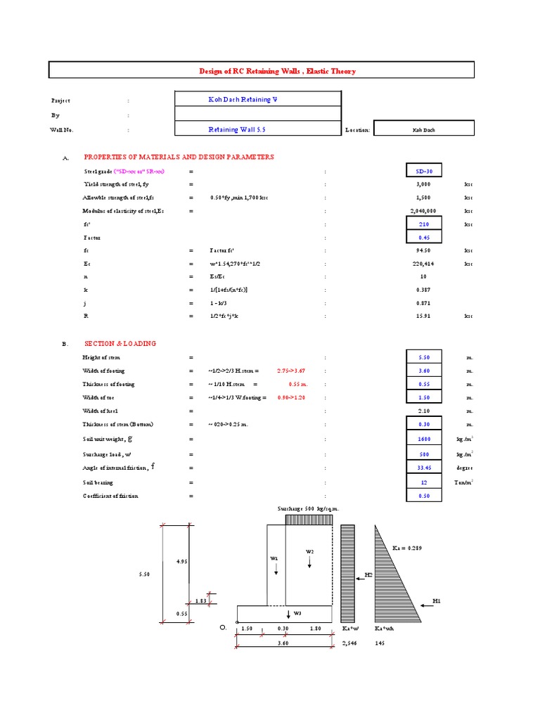 RC Retaining Wall Design Analysis | PDF | Strength Of Materials ...