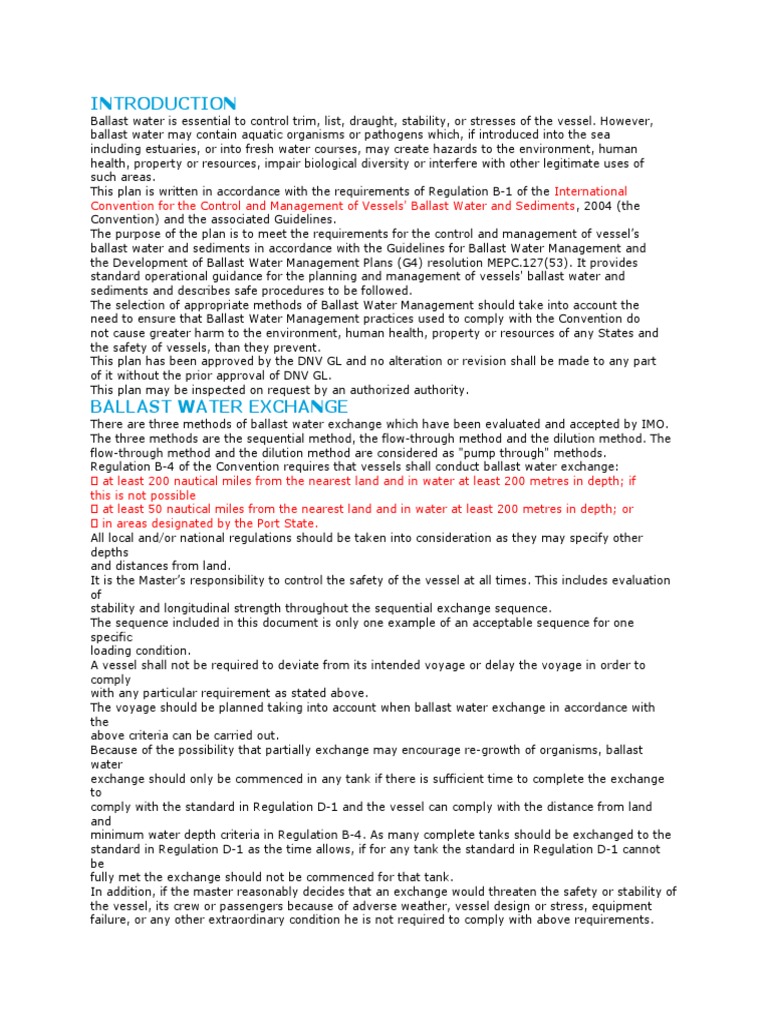 Ballast Water Exchange | PDF | Water | Transport