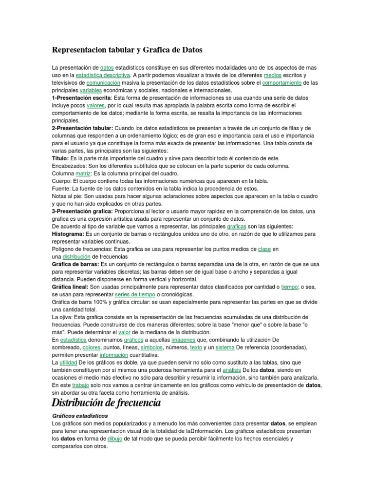 Representacion Tabular y Grafica de Datos v1 | PDF | Media | Estadísticas