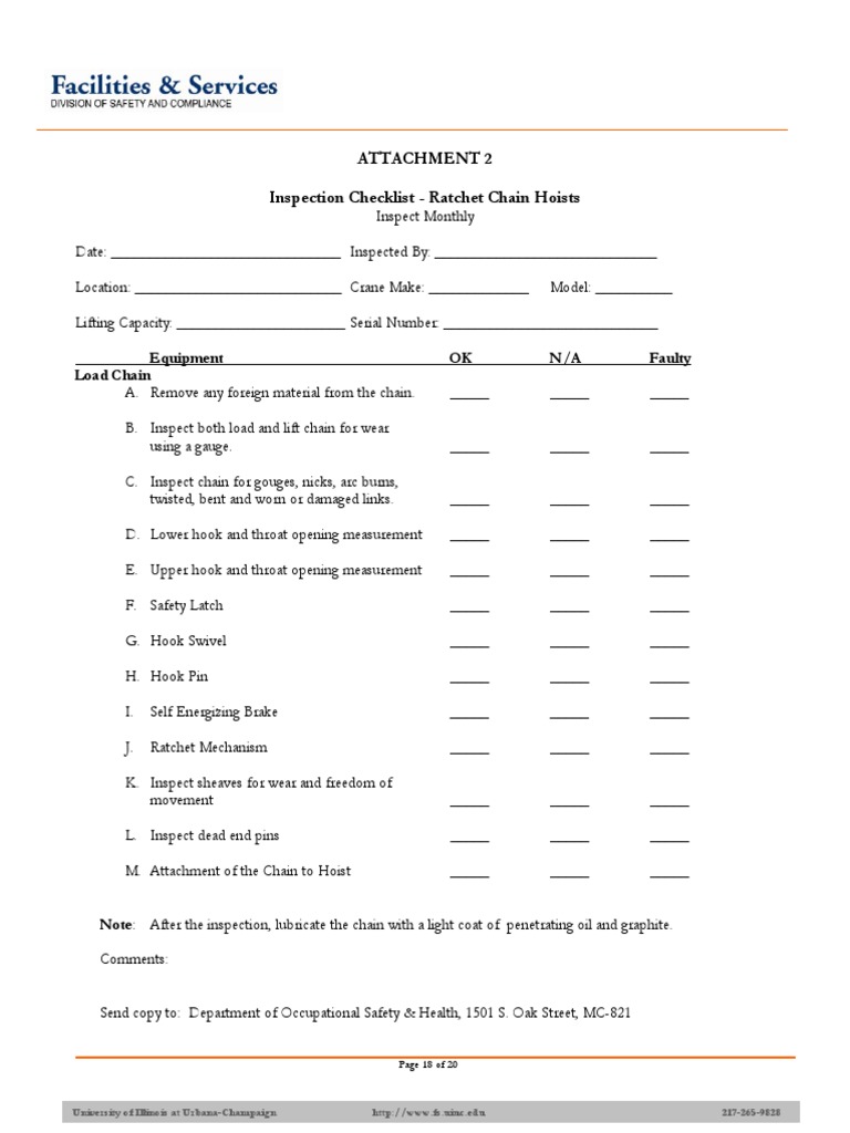 Inspection Checklist for Ratchet Chain Hoists | PDF | Manufactured ...