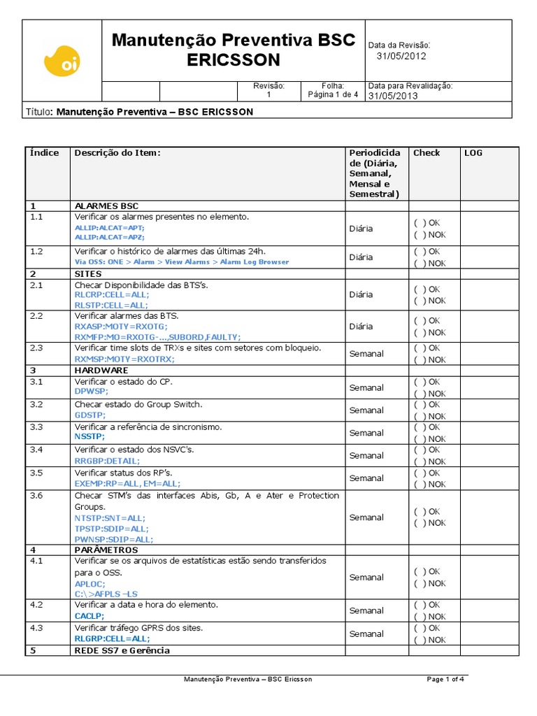 Preventiva BSC ERICSSON V1 | PDF | Computação e Tecnologia da ...