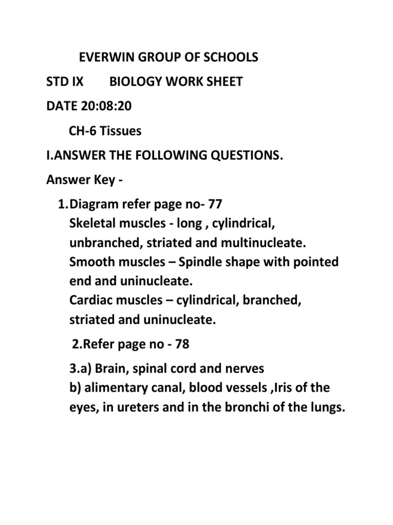 Biology Worksheet Answer Key Class9 PDF | PDF