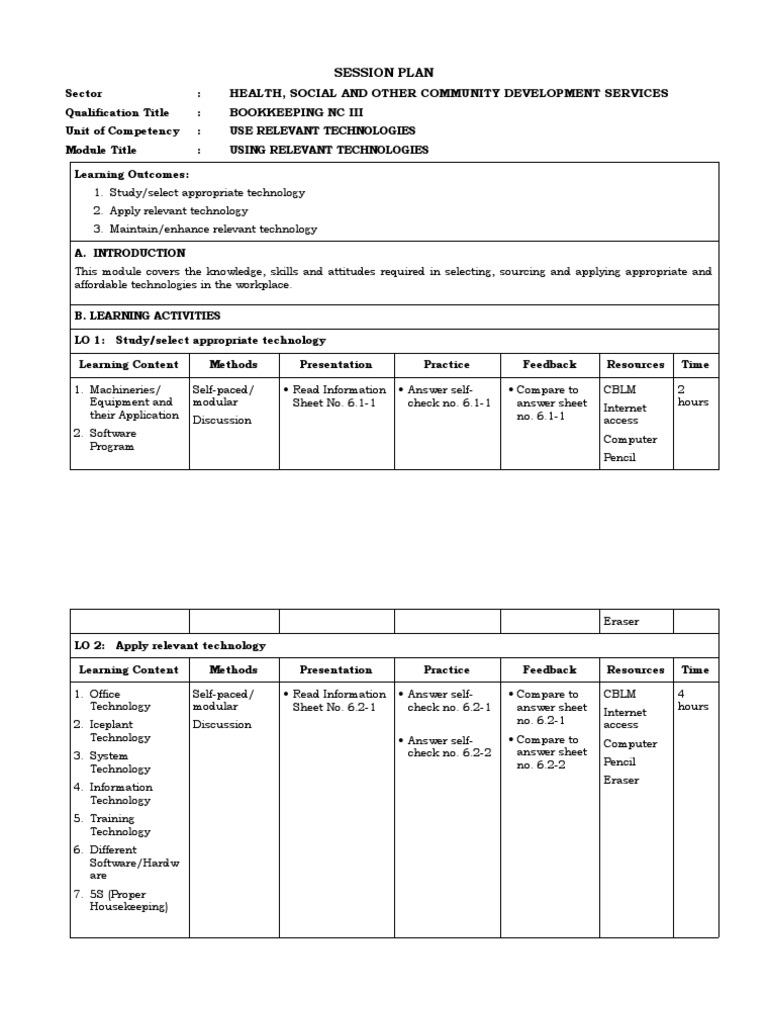 Session Plan: Health, Social and Other Community Development Services ...