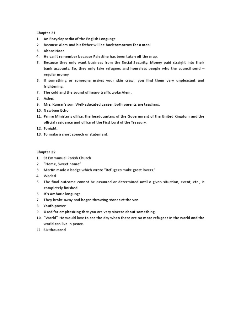 Chapter 21 Summary of Refugee | PDF | Travel