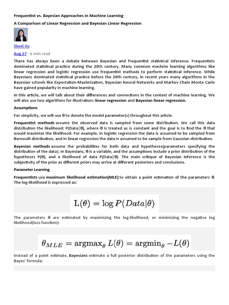 6 Min Read: Siwei Xu Aug 27 | PDF | Bayesian Inference | Regression Analysis