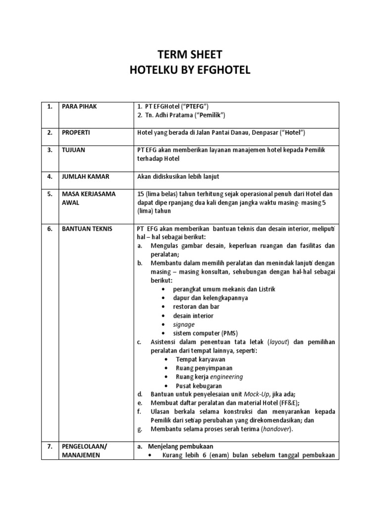 Contoh Term Sheet Pdf