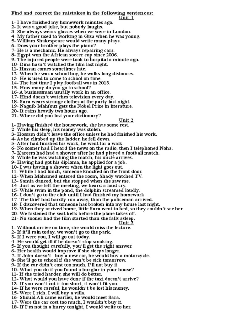 Find and Correct The Mistakes in The Following Sentences | PDF