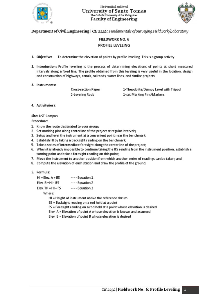 Profile Leveling Fieldwork Instructions | PDF | Infographics | Surveying