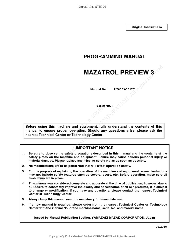 Programming Manual - Mazatrol Preview 3 - H763PA0017E | PDF