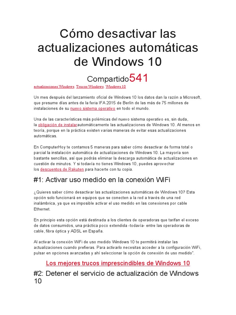 Cómo Desactivar Las Actualizaciones Automáticas de Windows 10 | PDF
