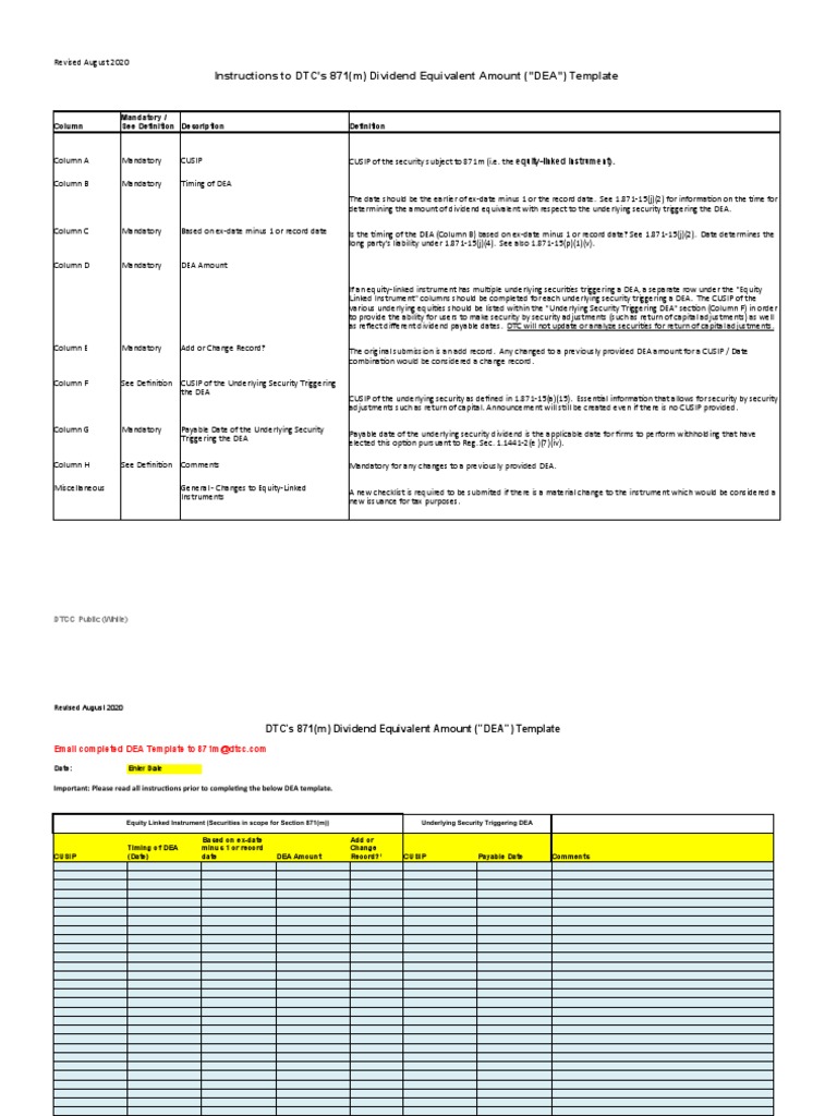 Instructions To DTC's 871 (M) Dividend Equivalent Amount ("DEA ...