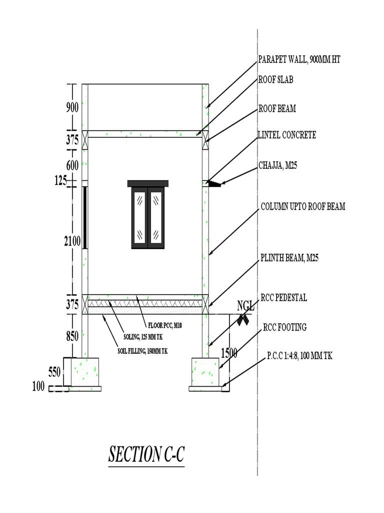 Section C-C: Roof Slab Parapet Wall, 900Mm HT | PDF | Buildings And ...